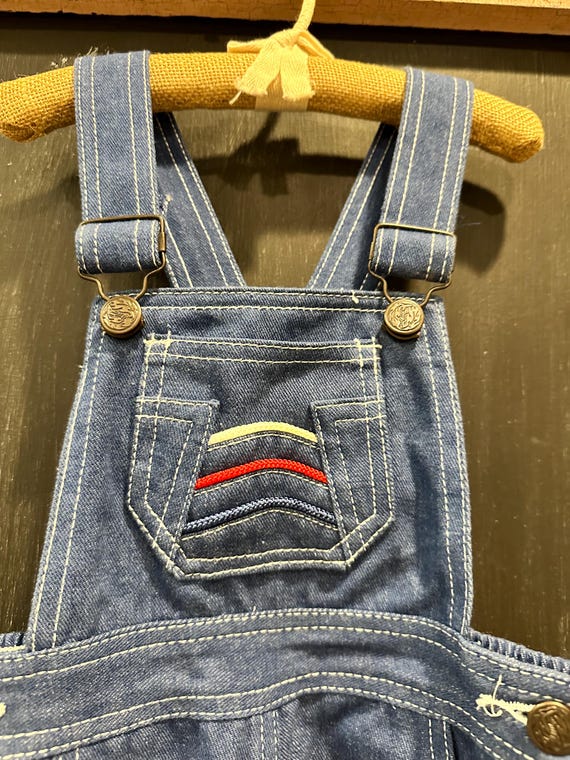 1970’s Retro Vintage Denim Overalls with Red White an… - Gem