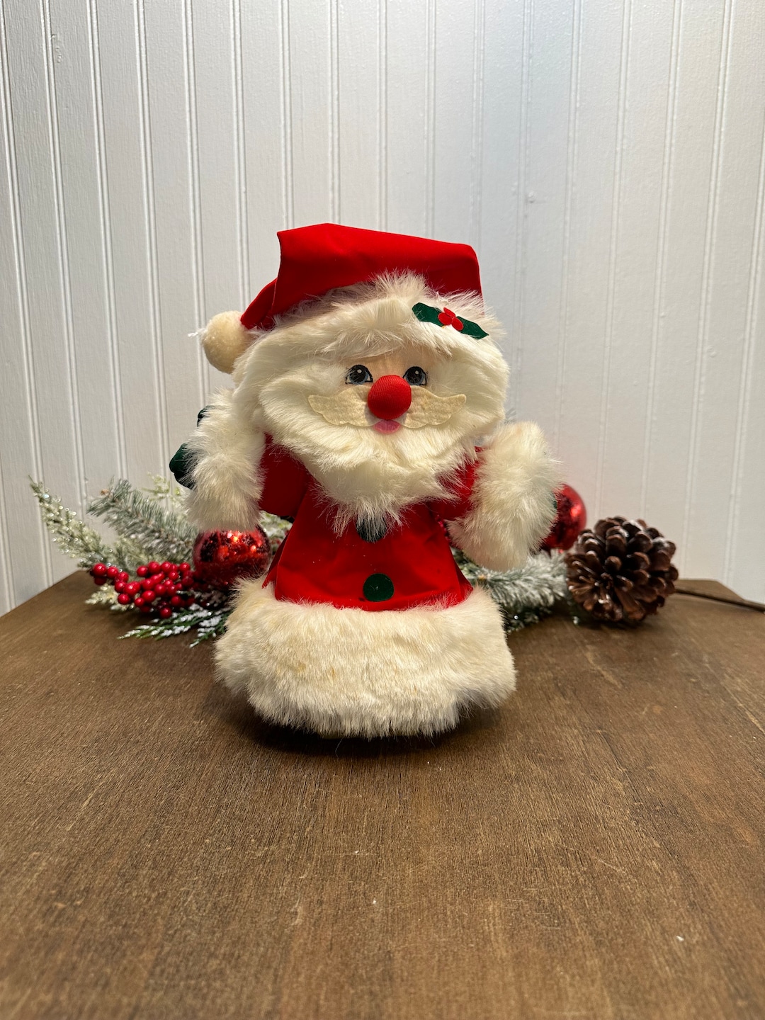 Vintage Santa Tree Topper by Dakin / Velveteen 1980s Santa Christmas ...