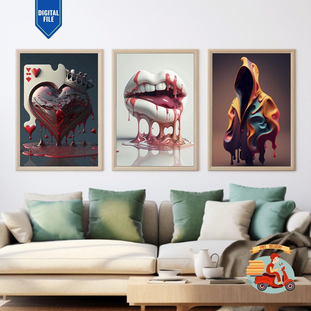 Hypebeast Drip Wall Art Set of 3 | Urban Abstract Prints | Modern ...