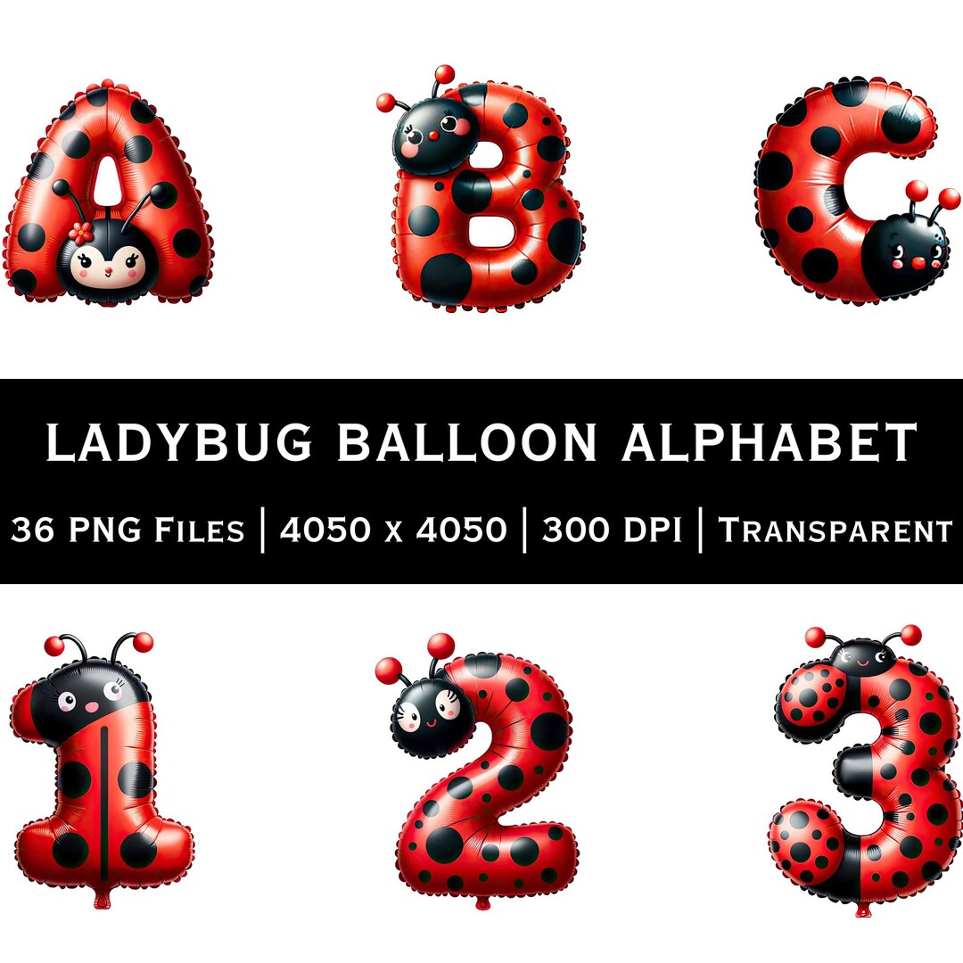 Ladybug Balloon Alphabet and Numbers A to Z and 0 - 9 | Lady Bug Letter ...