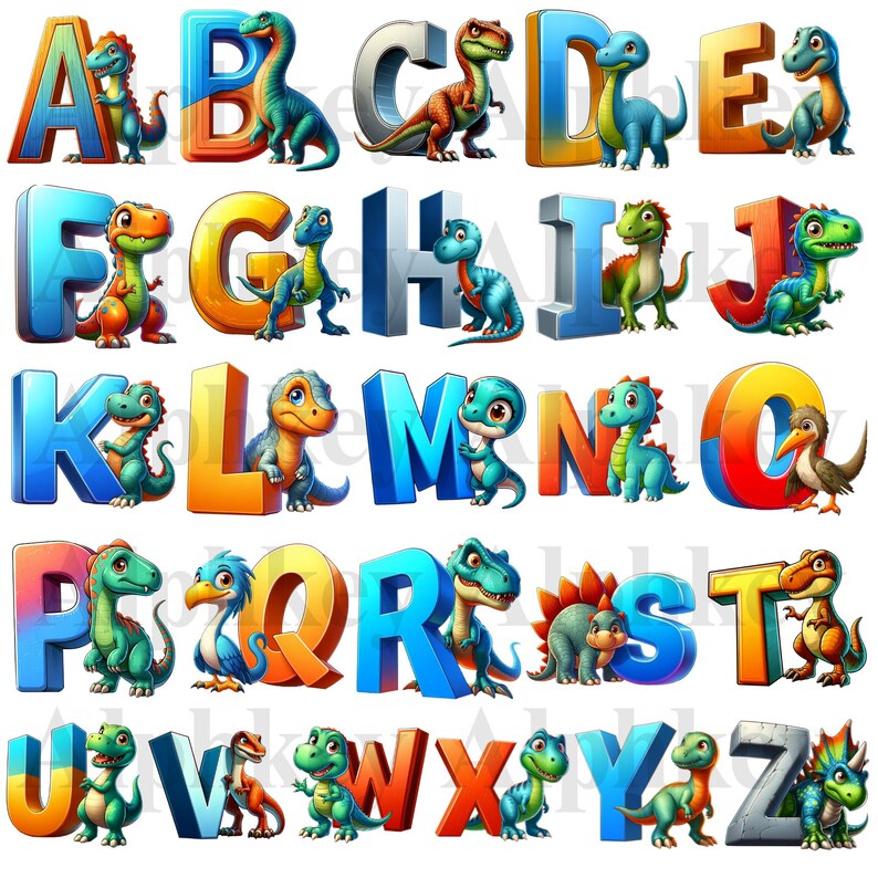 Colorful Dinosaurs Alphabet A to Z PNG | Cute Dino Letters for Kids ...