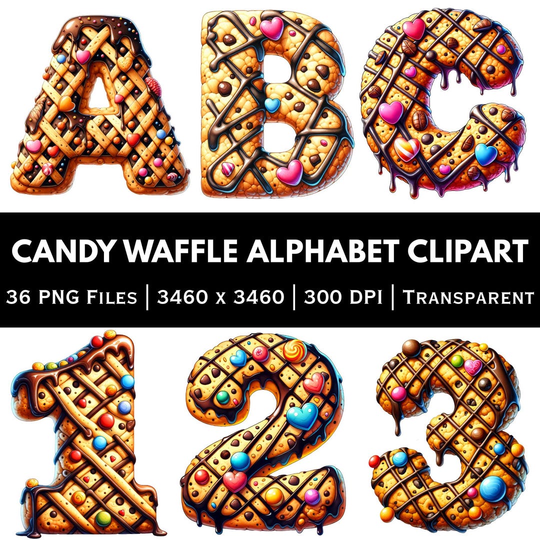 Candy Waffle Alphabet and Numbers A to Z and 0 - 9 Sweet Dessert Letter ...