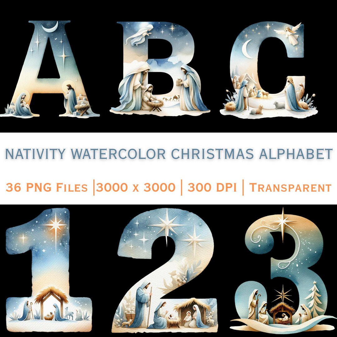 Buy Nativity Watercolor Christmas Alphabet and Numbers A to Z and 0 to ...