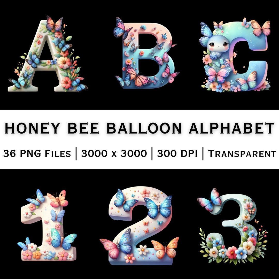 Flower and Butterfly Alphabet & Numbers | A to Z and 0 - 9 | Floral ...