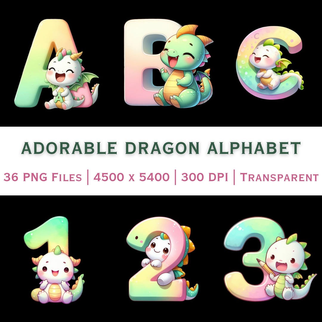 Baby Dragon Alphabet & Numbers | A to Z and 0 - 9 Fantasy Letter Set ...