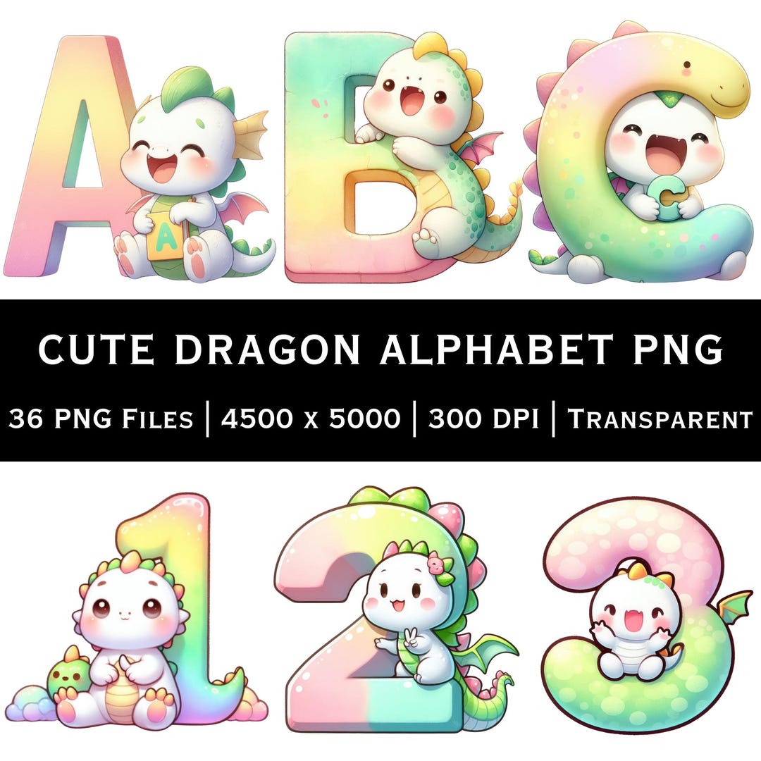 Dragon Alphabet PNG A-Z and 0-9 | Pastel Dragon Letters | Kids Nursery ...