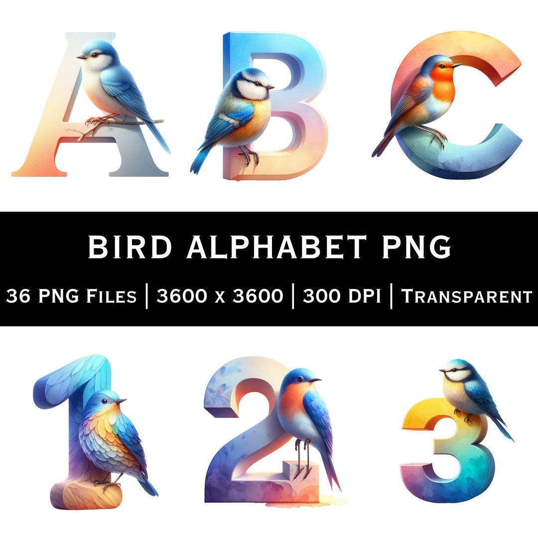 Bird Alphabet PNG A-Z and 0-9 | Watercolor Alphabet Letters | Nursery ...
