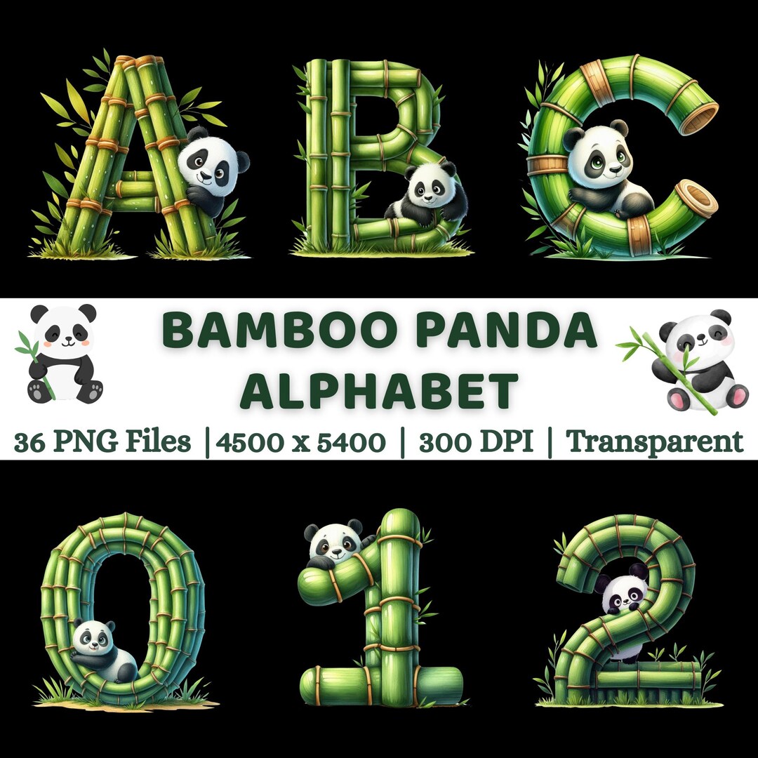 Bamboo Panda Alphabet Letters Set A-Z and 0-9 | Creative Letter PNG ...
