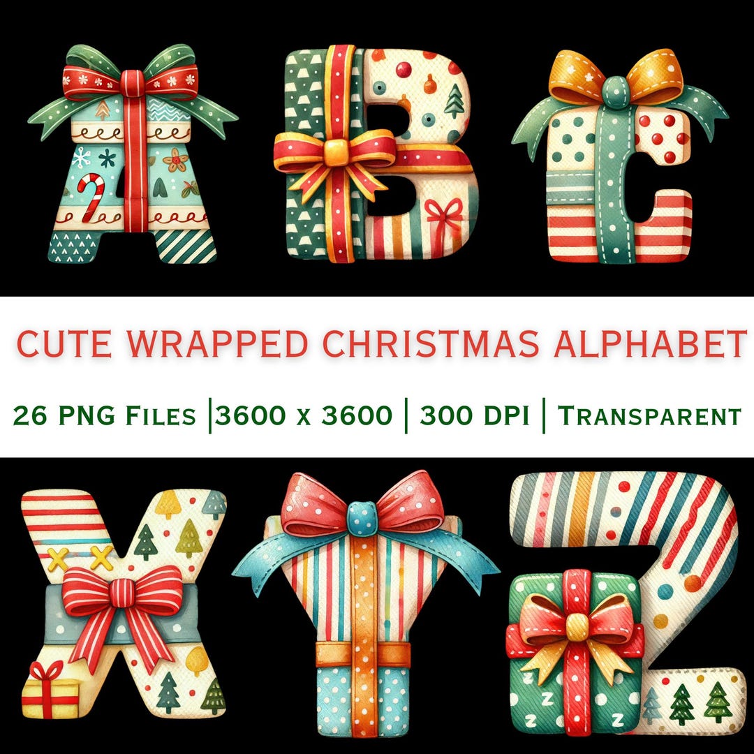 Cute Wrapped Christmas Alphabet A to Z Gift Wrap Letter Set for Holiday ...