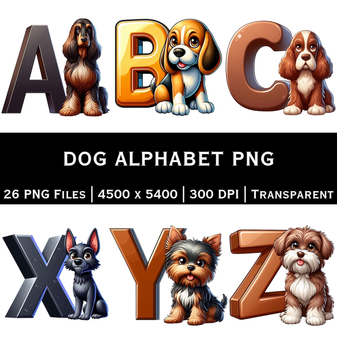 Dog Alphabet PNG A-Z | Creative Puppy Alphabet Letters | Animal Clipart ...