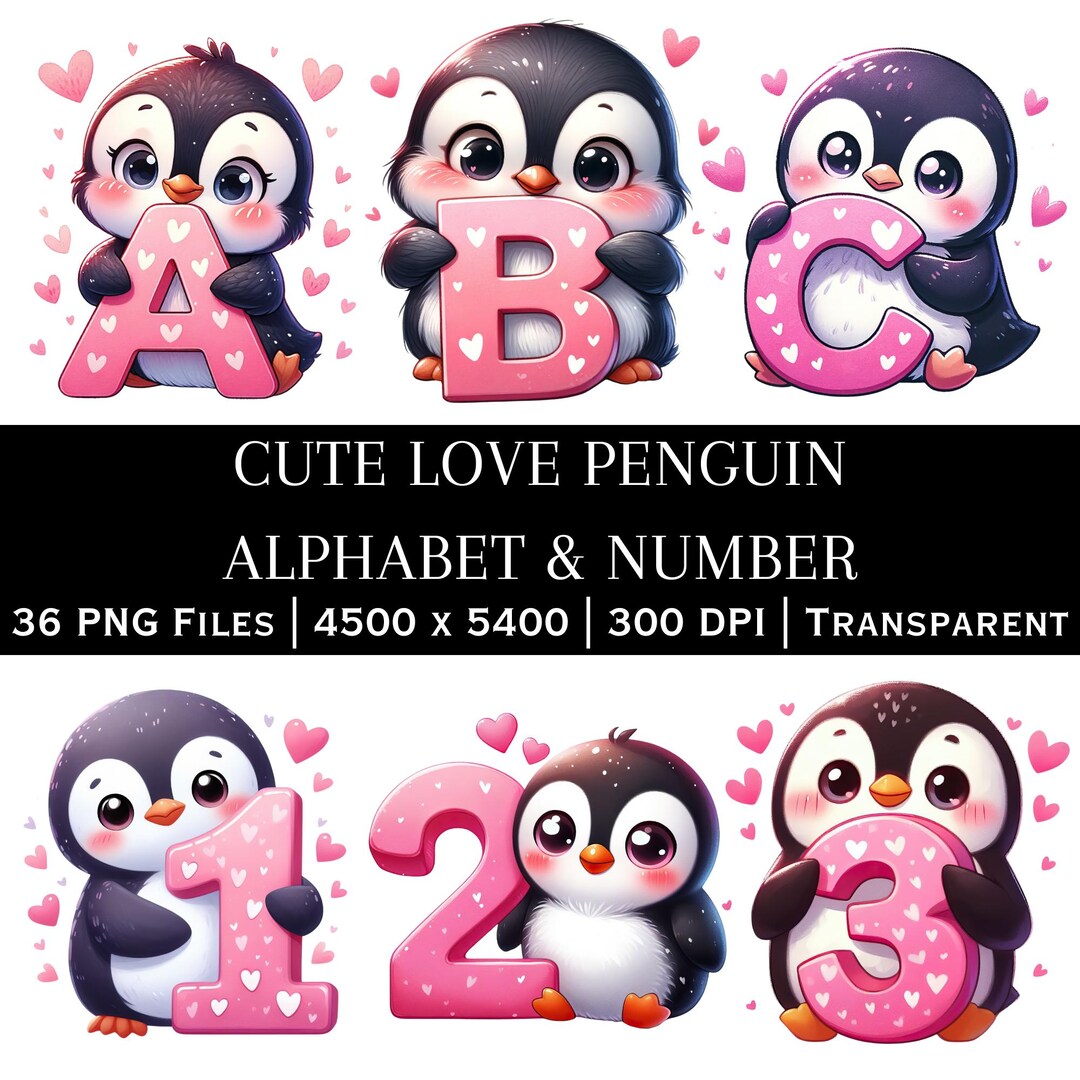 Creative Love Penguin Alphabet and Numbers A to Z and 0 - 9 | Adorable ...