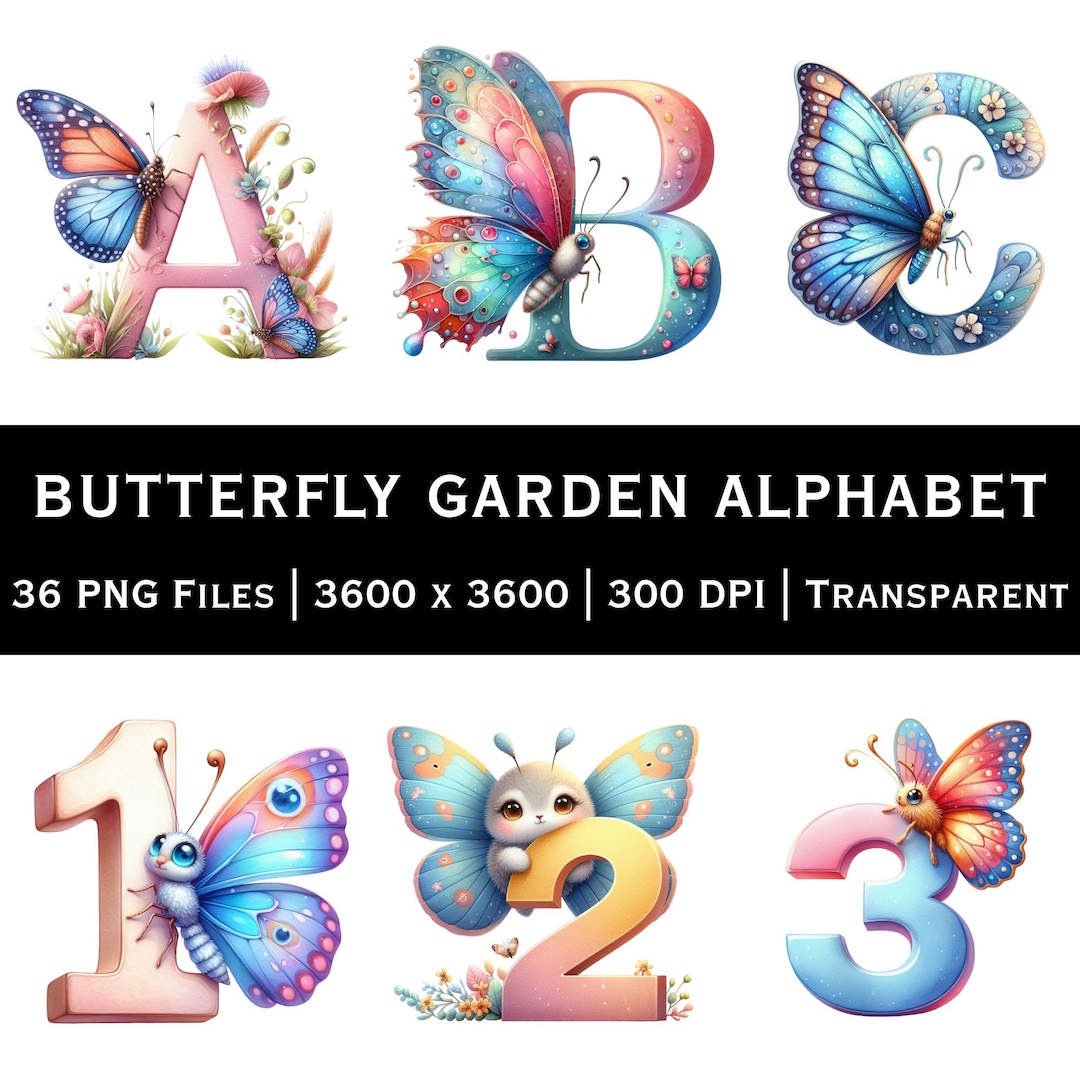 Butterfly Garden Alphabet and Numbers | A to Z and 0 - 9 | Floral ...