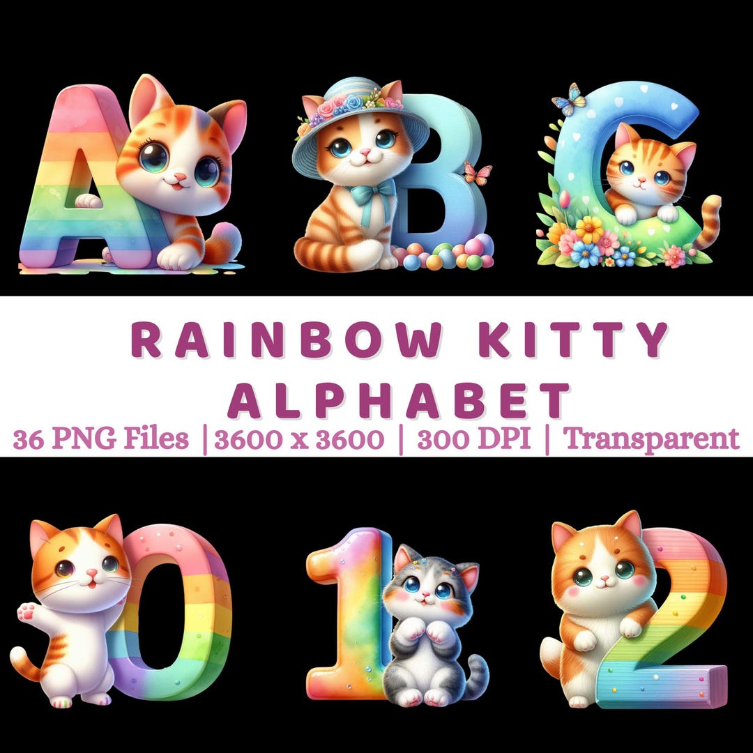 Cats Alphabet A to Z and 0-9 | Adorable Cat Letter | Number Set for ...