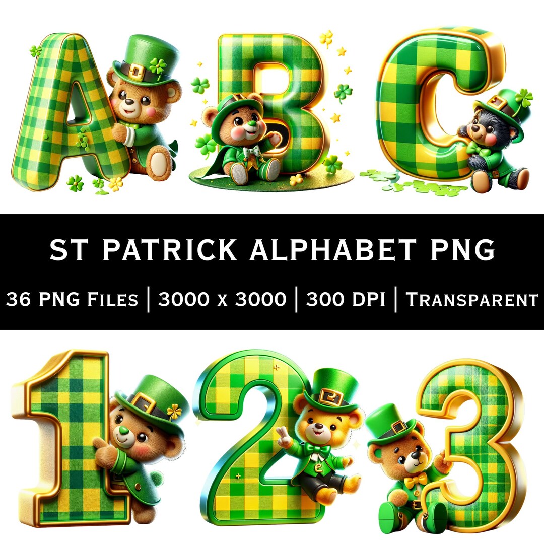 St Patrick Alphabet PNG A-Z and 0-9 | Leprechaun Alphabet Letters ...