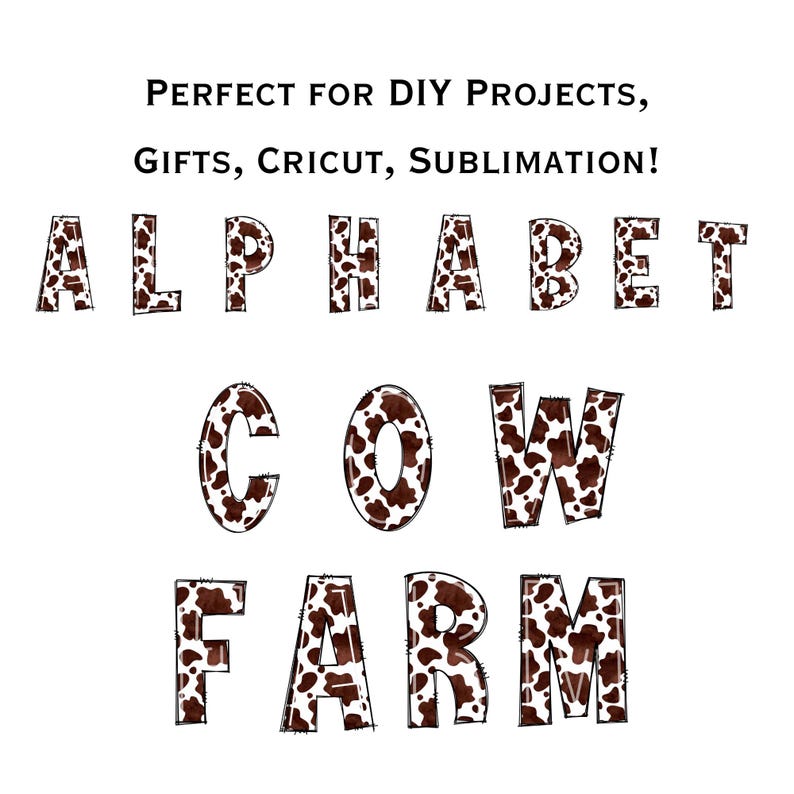 Cow Print Alphabet A to Z and 0 to 9 PNG | Cute Farm Animal Letters ...