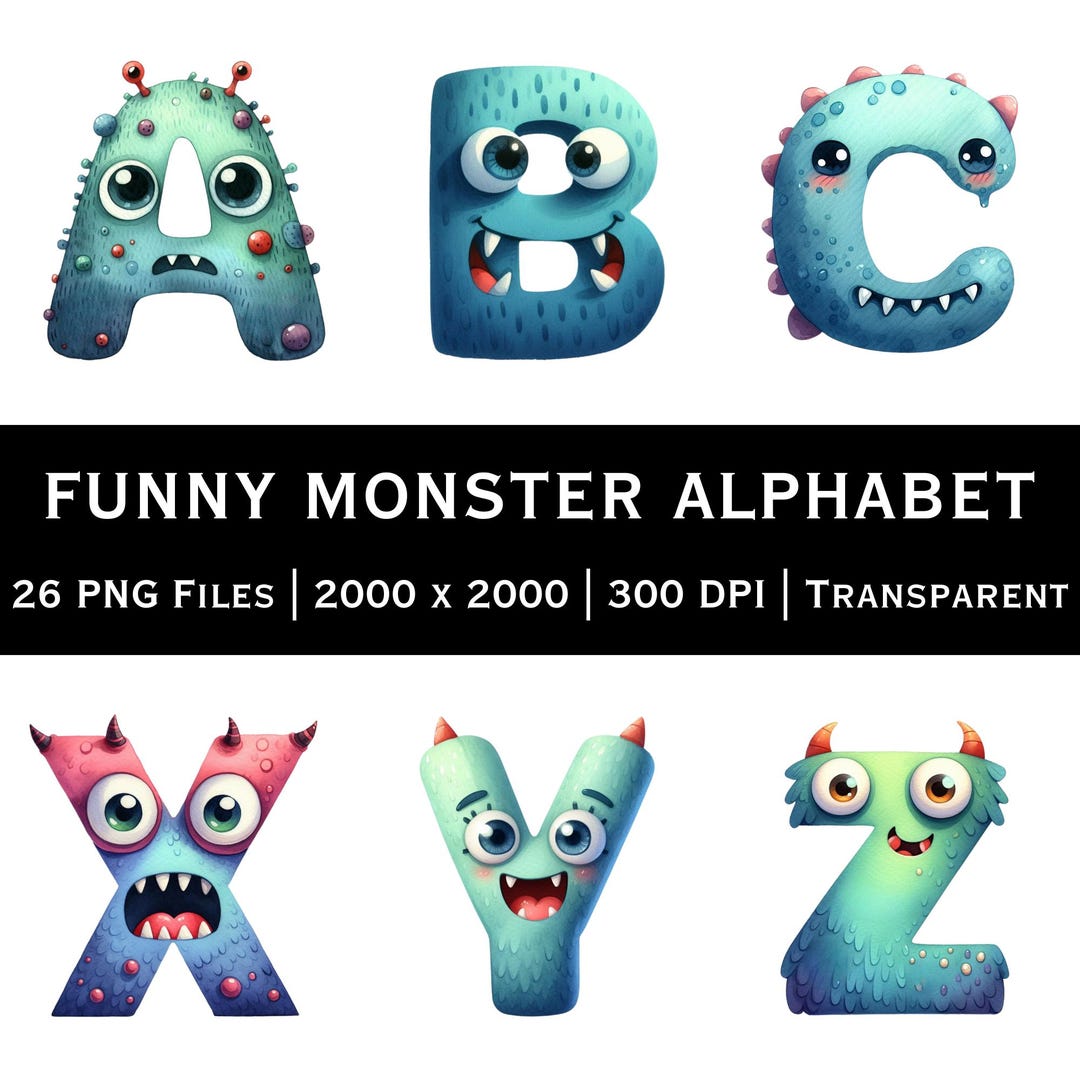 Funny Monster Alphabet A to Z PNG | Creative Monster Letters for Kids ...