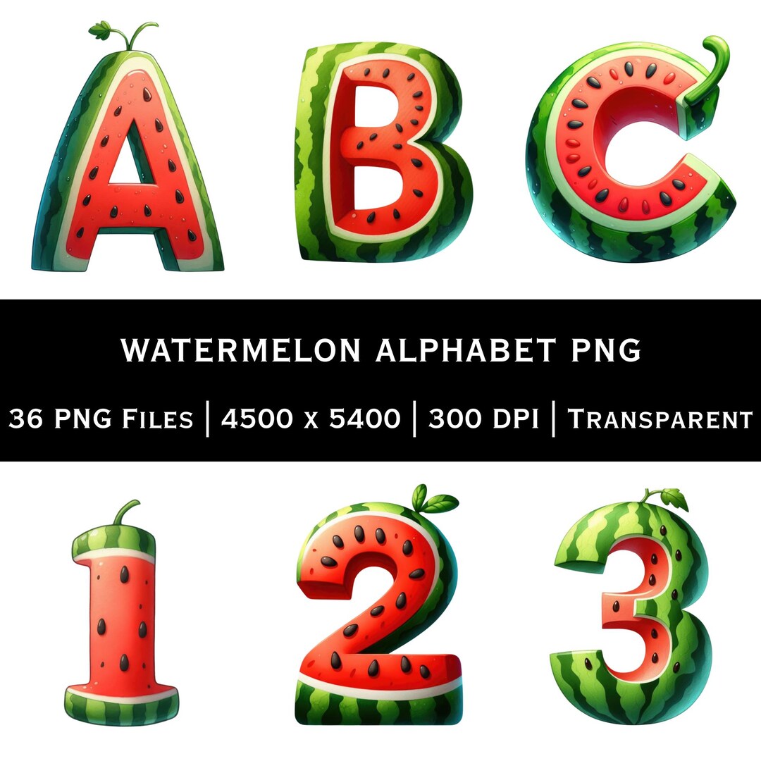 Watermelon Alphabet PNG A-Z With 0-9 | Vegetable Letters | Digital ...