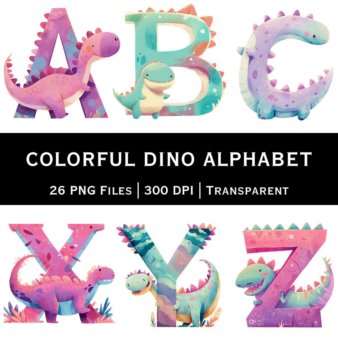 Colorful Dino Alphabet A to Z PNG | Cute Dinosaur Letters for Kids ...