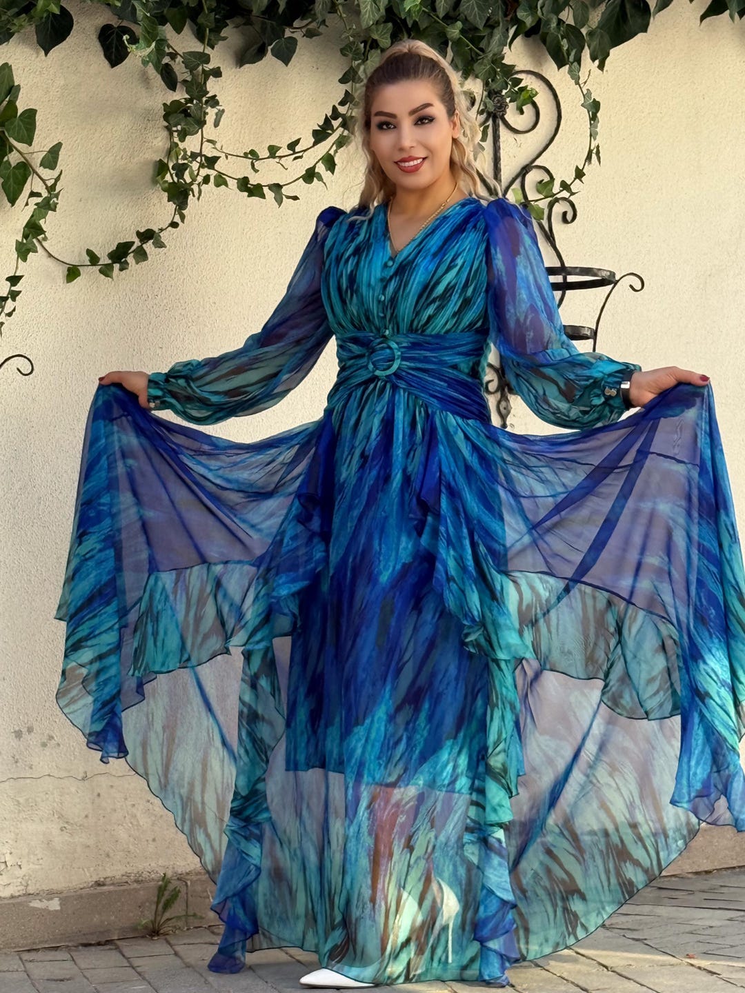 Crystal Chiffon Maxi Dress – Turkish Luxury Evening Gown - Etsy