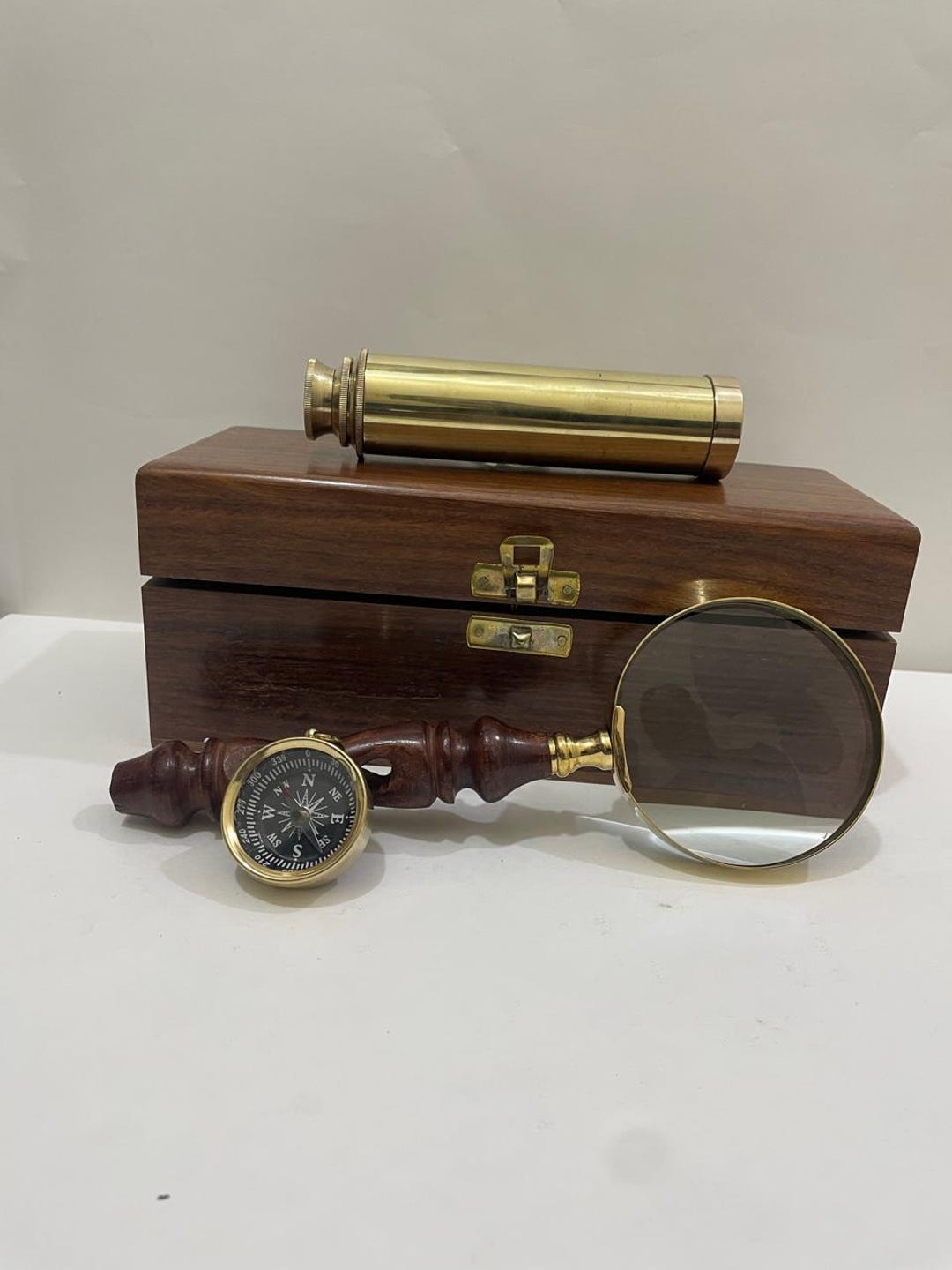 Nautical Gift Set – Brass Telescope, Compass, Magnifying Glass ...