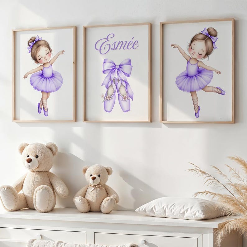 Personalized Ballerina Nursery Wall Art Set of 3, Ballet Shoes Name ...