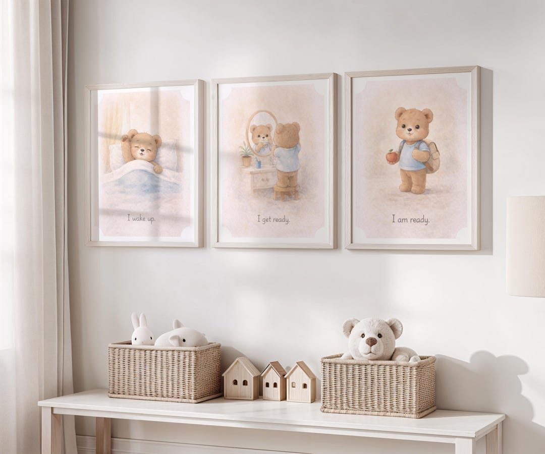 Kids Morning Routine Wall Art – Gentle Wake up and Get Ready Poster ...