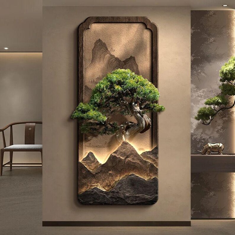 Modern LED Wall Art – Welcome Pine Lighted Painting, Chinese Style ...