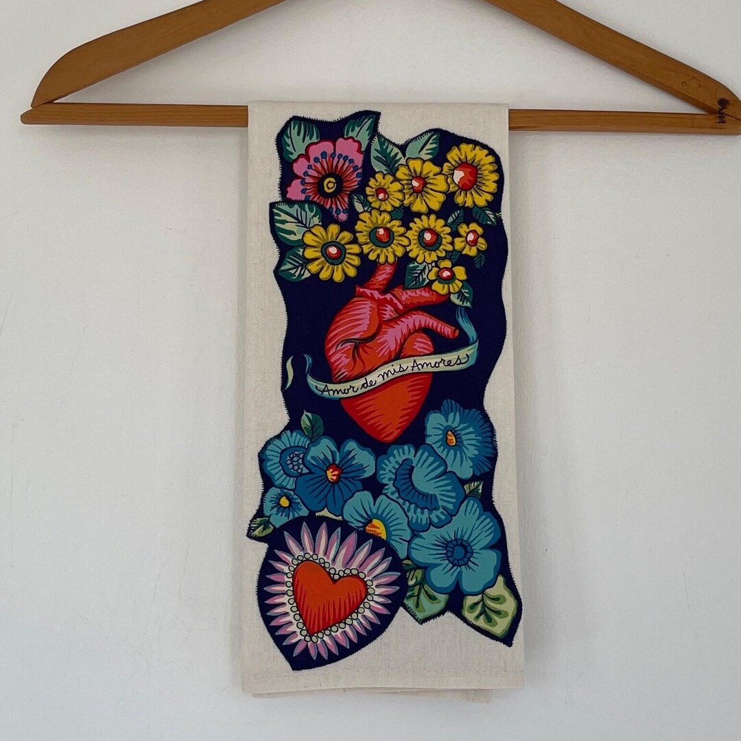 Hearts and Flowers Towel-amor De Mi Amores-embroidered Appliqué ...