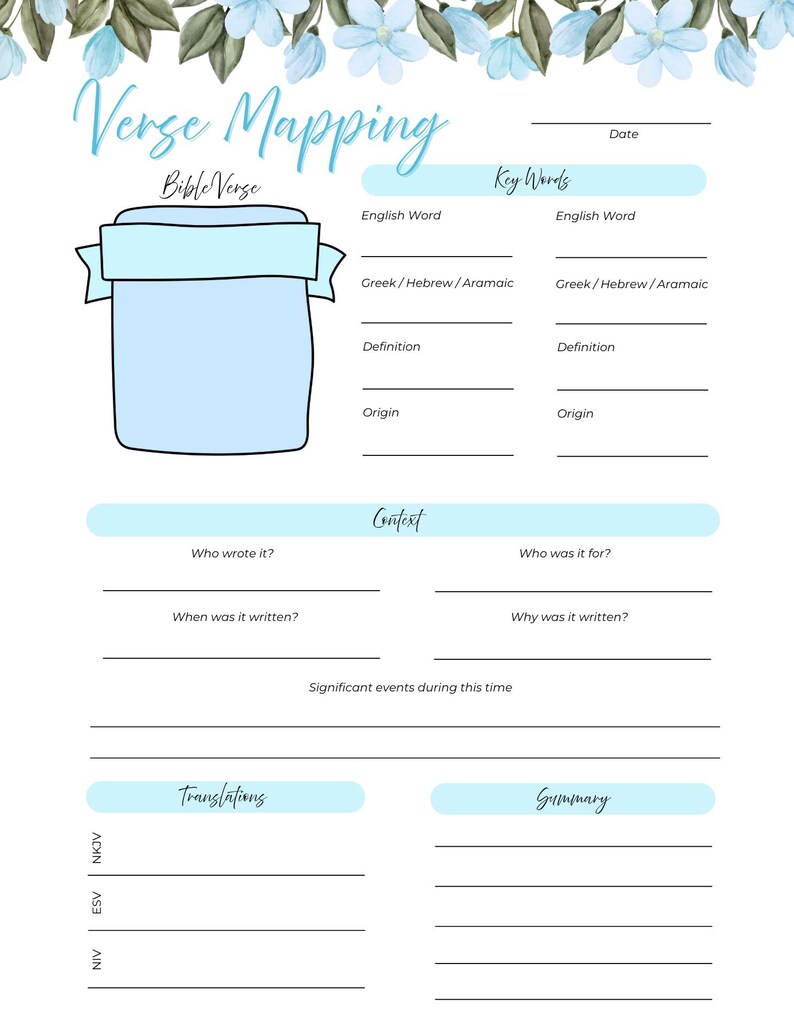 Bible Verse Mapping Template: Printable Bible Study Guide (digital ...