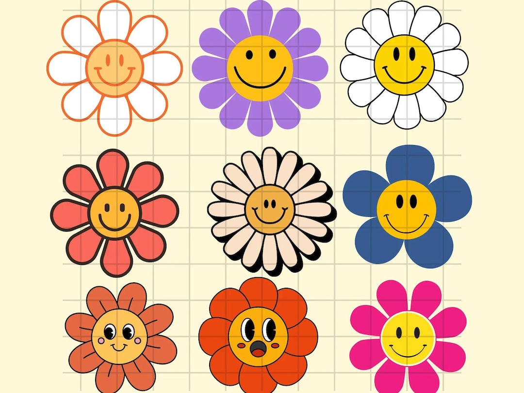 Groovy Flower PNG Clipart Bundle: Retro Botanical Digital Download - Etsy