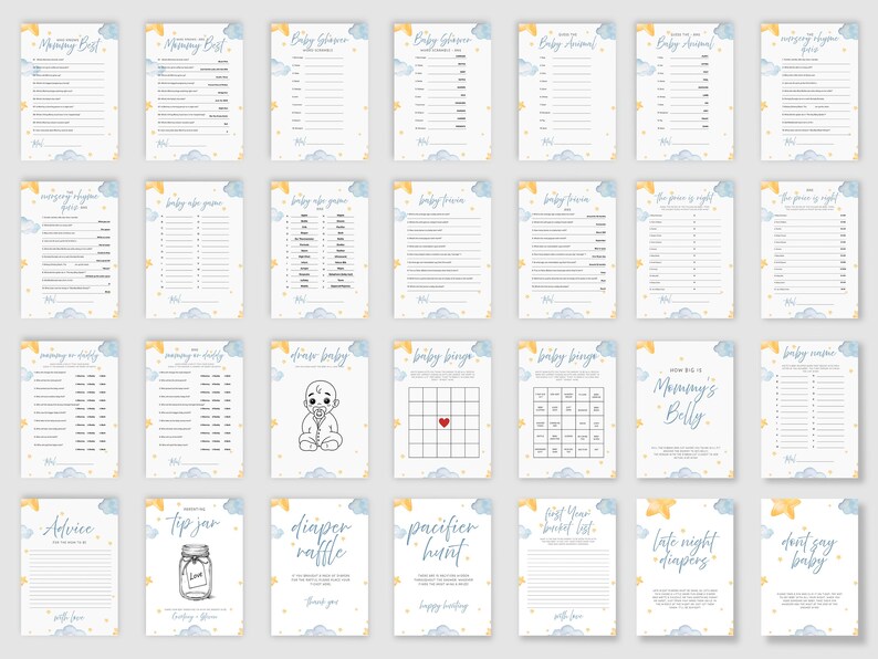 Baby Shower Game Bundle, Minimalist Baby Shower Games Printable, Modern ...