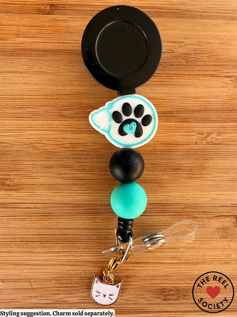 Vet Tech Badge Reel | Teal Paw Print Badge Reel | Veterinary ID Holder ...