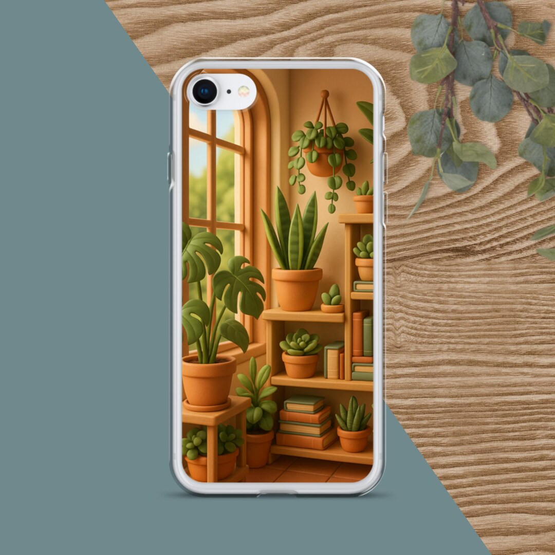 Plant Sunroom iPhone Case – Chibi Aesthetic Greenery Shelf Design, Cute ...