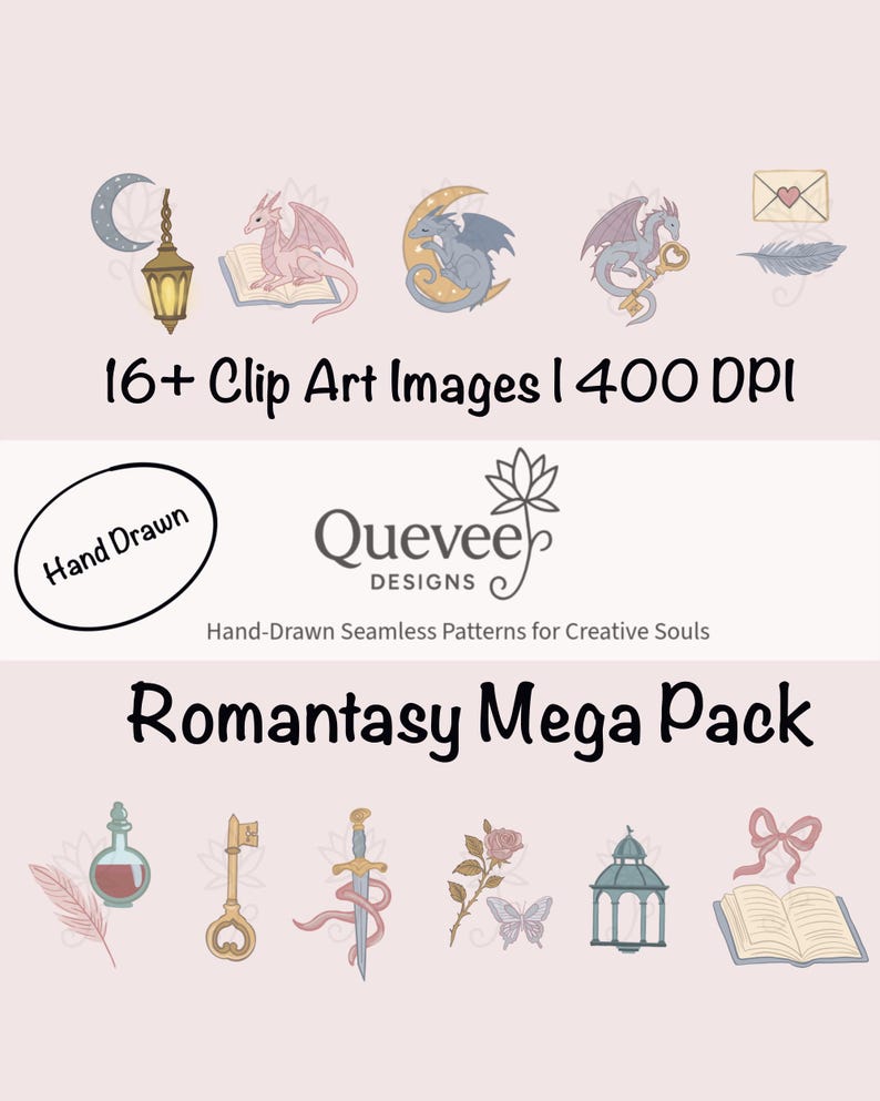 Romantasy Mega Pack Clip Art | Hand-drawn Dragons, Books, Fantasy ...