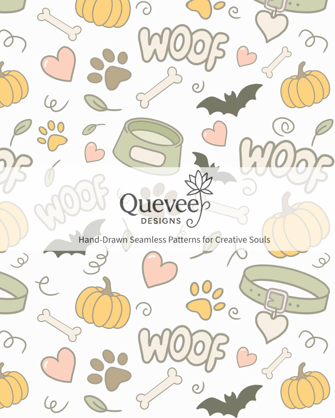 Halloween Dog Seamless Pattern | Pastel Paw Prints, Bones (digital ...
