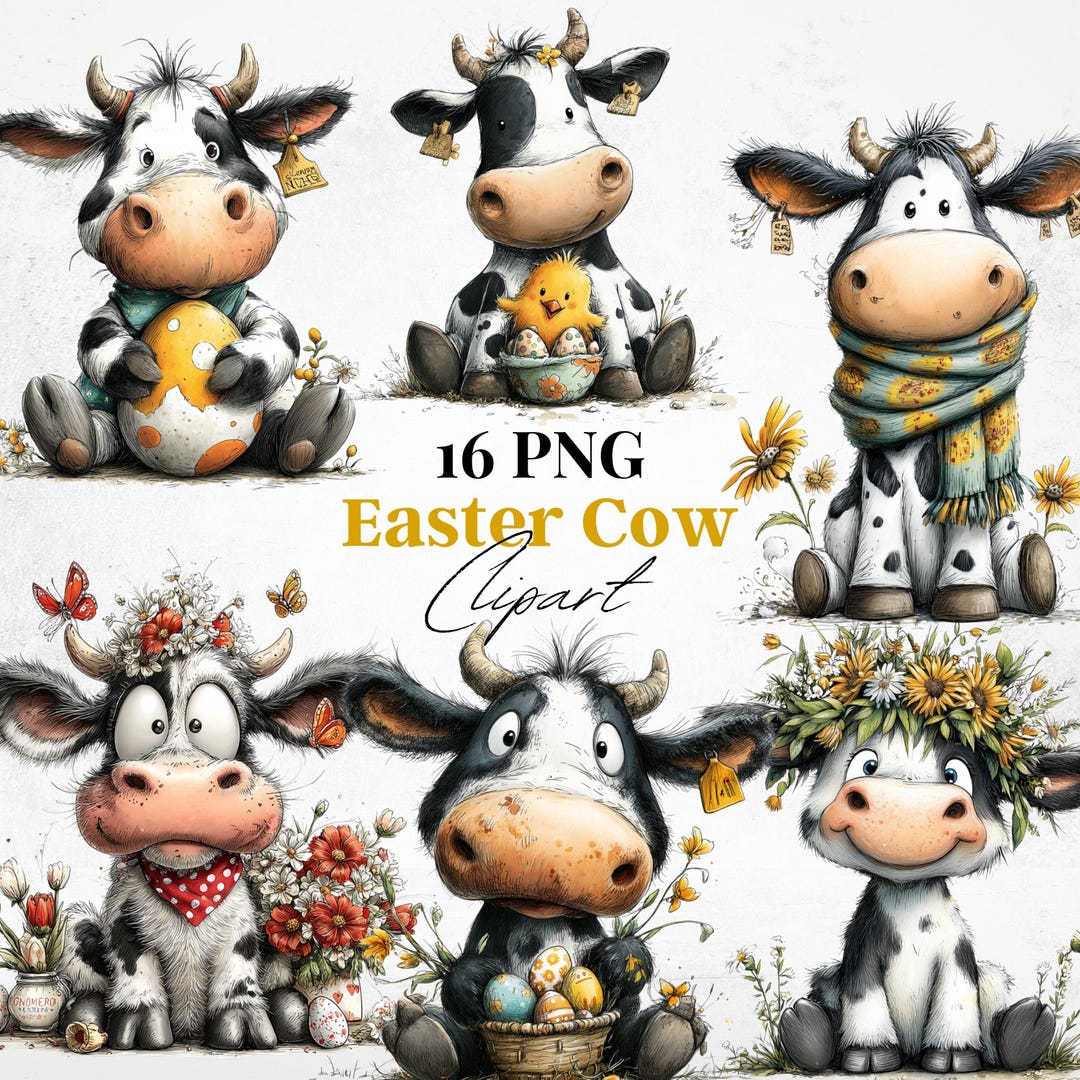 Easter Cow Clipart Bundle, Cute Spring Farm Cow PNG, Pastel Easter ...