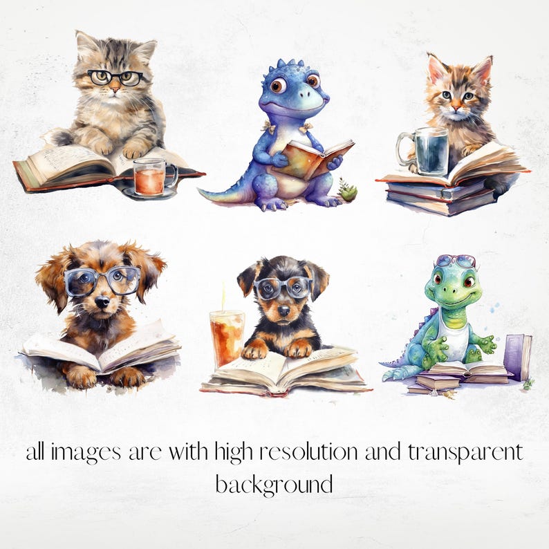 Animals Reading Books Clipart, Cute Woodland PNG, Forest Library ...