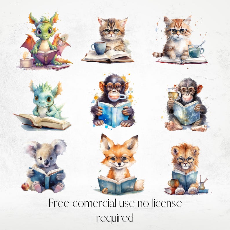 Animals Reading Books Clipart, Cute Woodland PNG, Forest Library ...