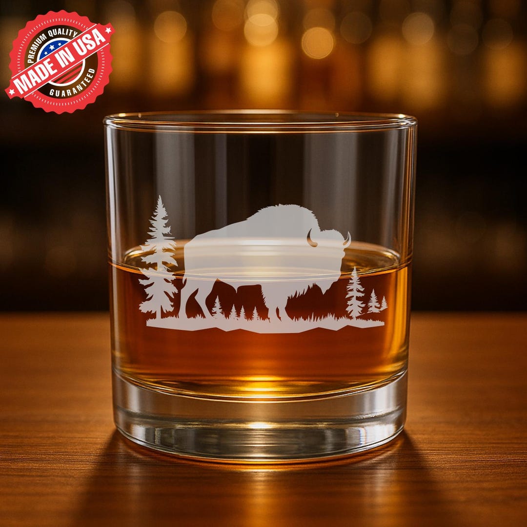 Engraved Bison Whiskey Glass: Rustic Barware Gift for Outdoorsmen - Etsy