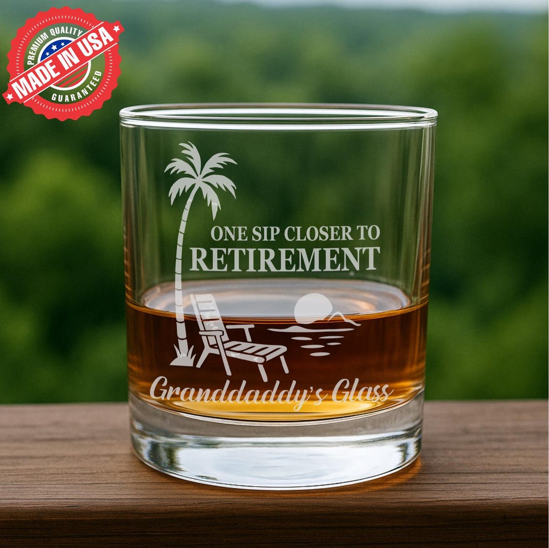 Personalized Retirement Whiskey Glass: Engraved Beach Scene Gift - Etsy