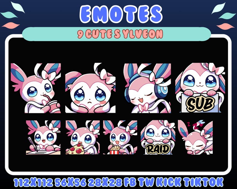9 Sylveon Emotes Set 1 | Cute Pokemon Streamer Pack (digital Download ...