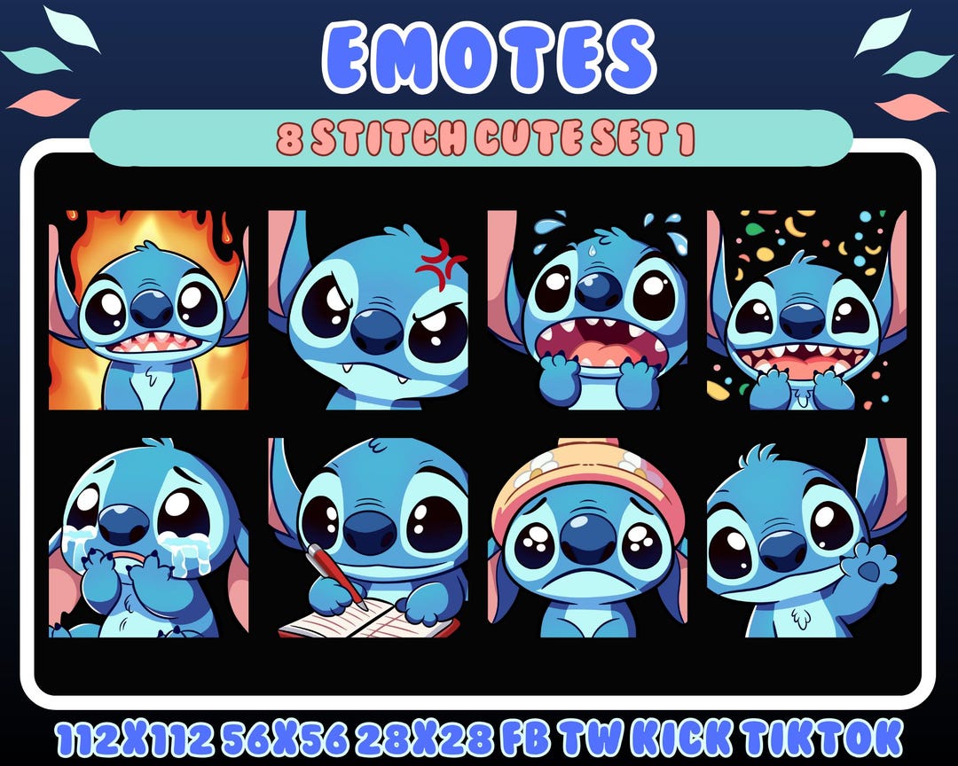 8 Stitch Emotes | Cute Twitch, Discord, Kick Streamer Pack (digital ...