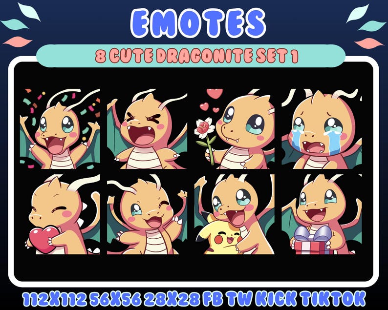 8 Dragonite Emotes Set 1 | Twitch, Discord, Kick (digital Download ...