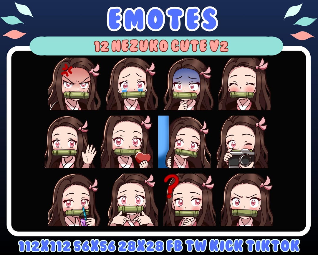 Nezuko Anime 12 Emotes V2 | Twitch, Discord, Kick (digital Download ...