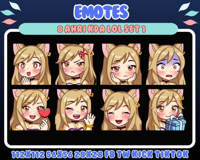 8 Ahri KDA Emotes Set 2 | League of Legends, Twitch, Discord (digital ...