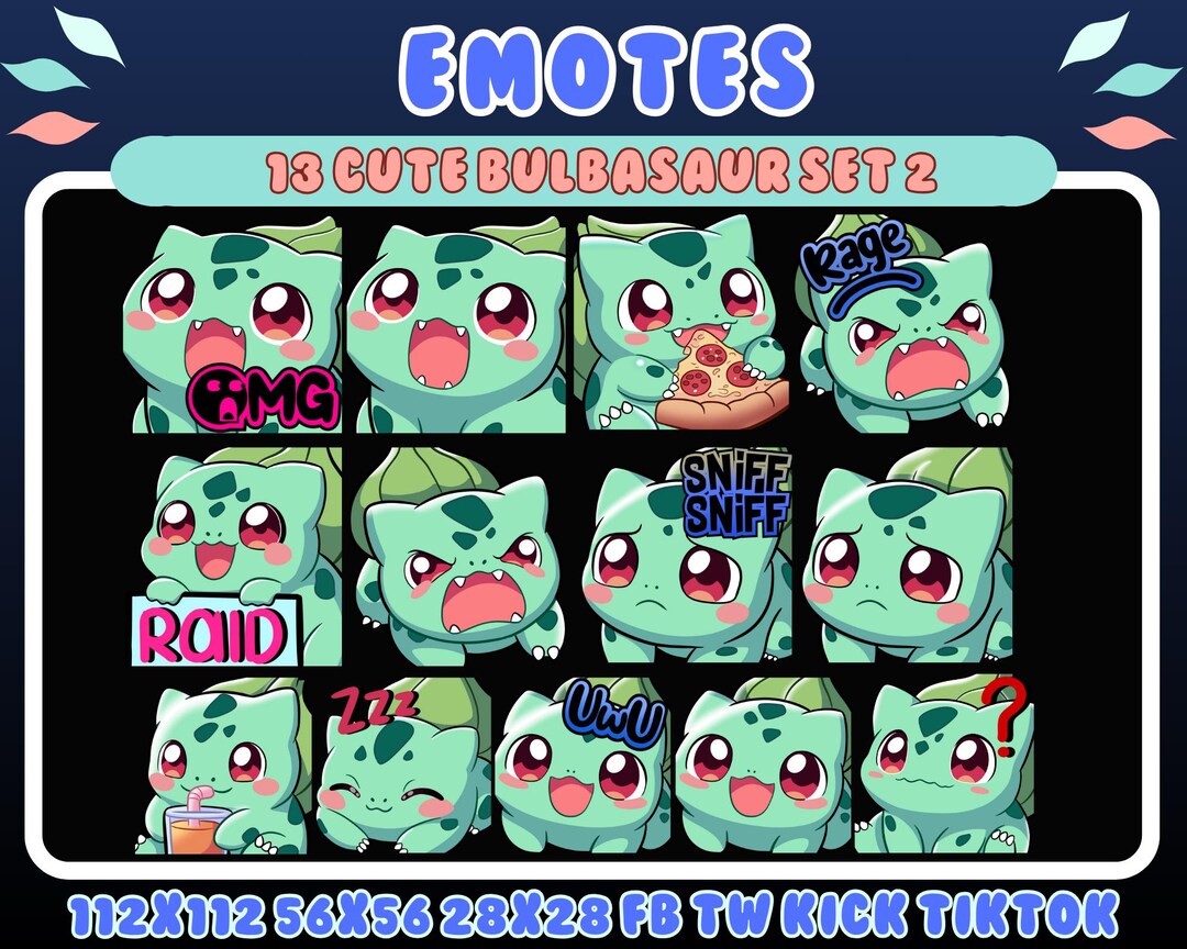 13 Bulbasaur Emotes Cute Set 2 | Emotes Twitch | Emotes Discord ...