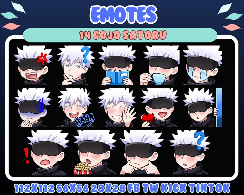 Gojo Satoru 7 Emotes Set 1 | Anime Emotes , Twitch, Discord, Kick ...