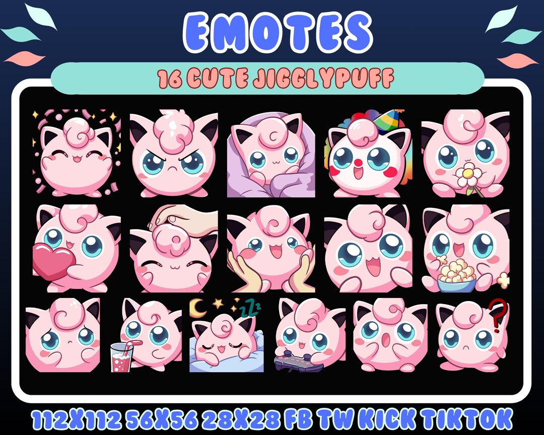 16 Cute Jigglypuff Emotes for Twitch, Discord, Kick (digital Download ...