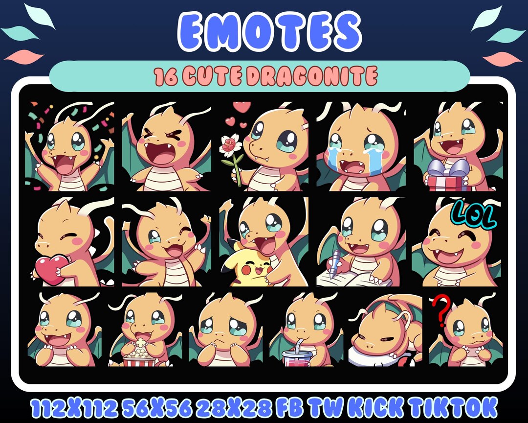 16 Cute Dragonite Emotes | Twitch, Discord, Kick (digital Download ...