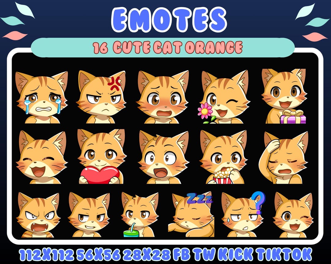 16 Cute Orange Cat | Emotes Twitch | Emotes Discord | Emotes Halloween ...